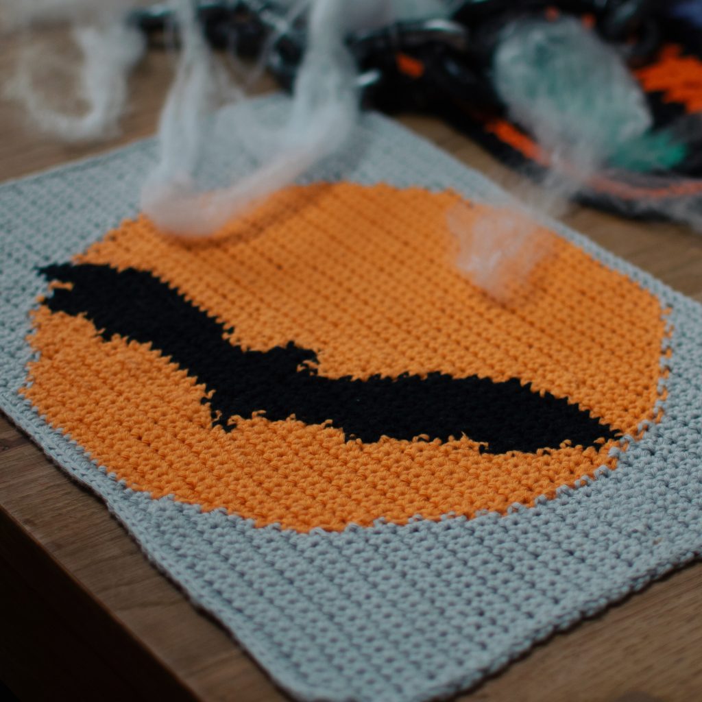 Bat and Moon Halloween Placemat - Sunflower Cottage Crochet
