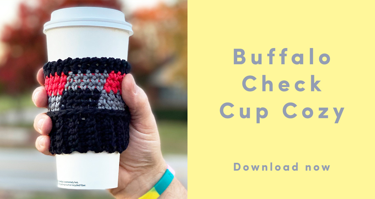 Buffalo Check Cup Cozy Crochet Pattern - Sunflower Cottage Crochet